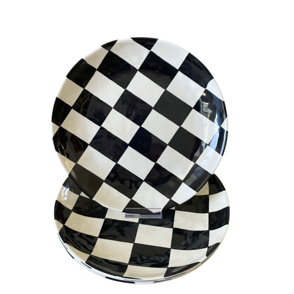 Black & White Checkered Melamine Dinner Plates 11in Set of 4 Chic ...