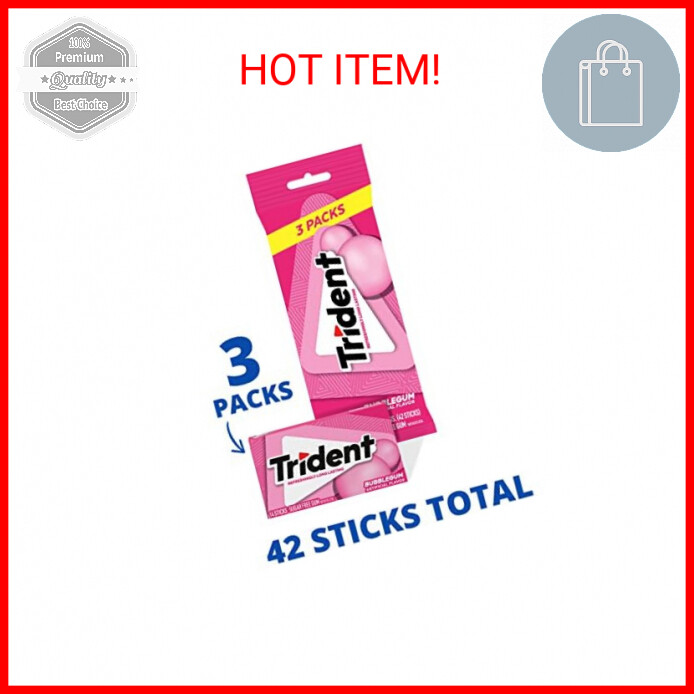 Trident Bubblegum Sugar Free Gum, 3 Packs of 14 Pieces (42 Total Pieces ...