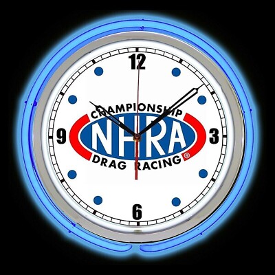 15" NHRA Championship Drag Racing Blue Double Neon Clock Man Cave ...