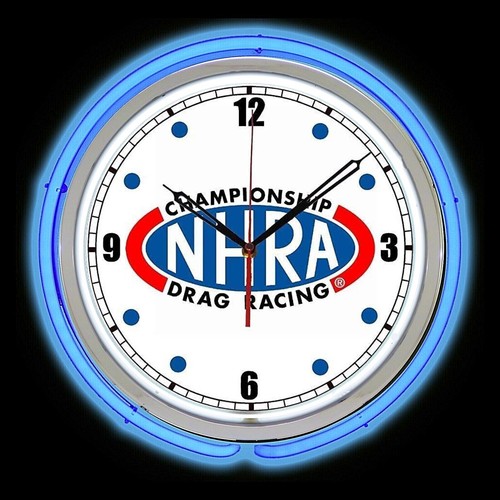 15" NHRA Championship Drag Racing Blue Double Neon Clock Man Cave ...