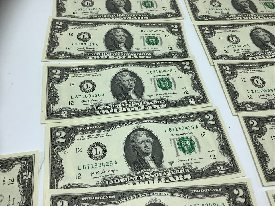 NEW Uncirculated Two Dollar Bills Series 2017A $2 Sequential Notes Lot ...