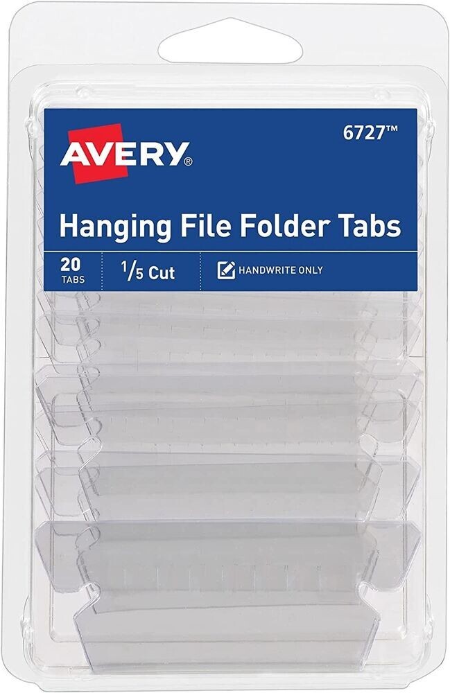 Insertable Hanging File Folder Tabs 1/5 Cut Matte Clear Reusable 20 ...