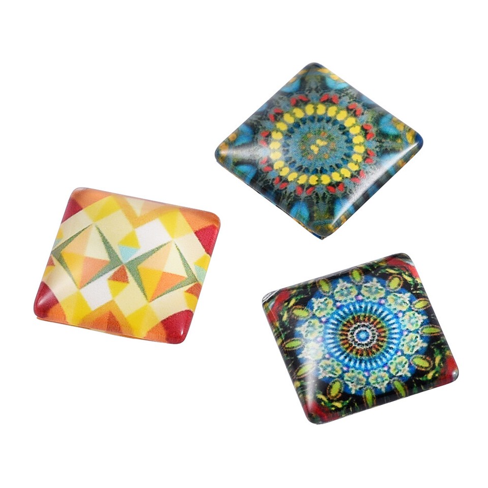 20pcs Floral Pattern Glass Flatback Square Cabochons Mixed Color ...