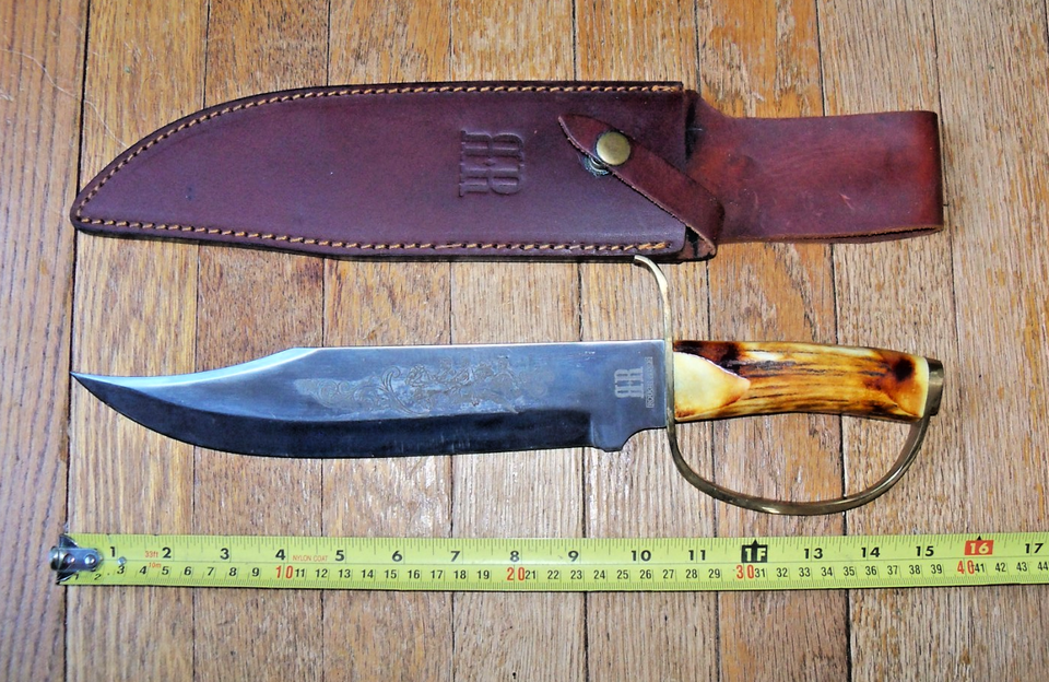 Rough Rider D Guard Bowie Satin Stainless Clip Point Fixed Blade Knife ...