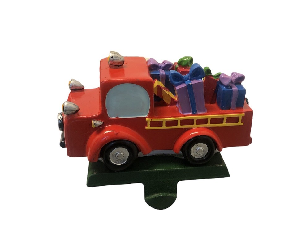 Cast Iron Fire Truck Stocking Holder Christmas Loaded With Presents Red ...