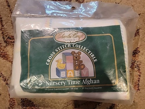 NEW Charles Craft Nursery Time Baby Afghan Blanket Cross Stitch 38"x38 ...