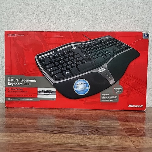 Microsoft Natural Ergonomic 4000 Wired Keyboard Model 1048 Black New ...