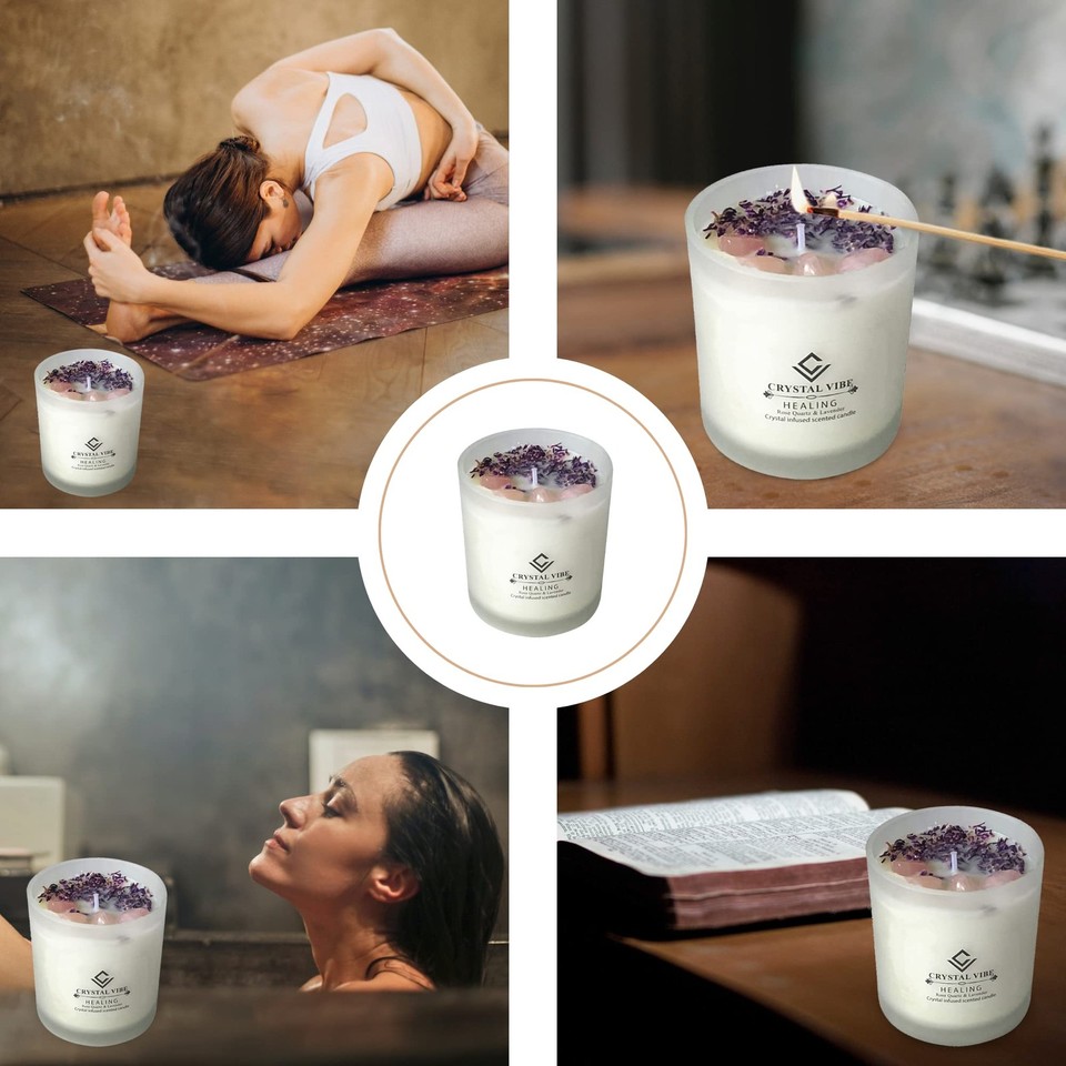Crystal Vibe Healing Crystal Candle with Rose Quartz Crystals and ...