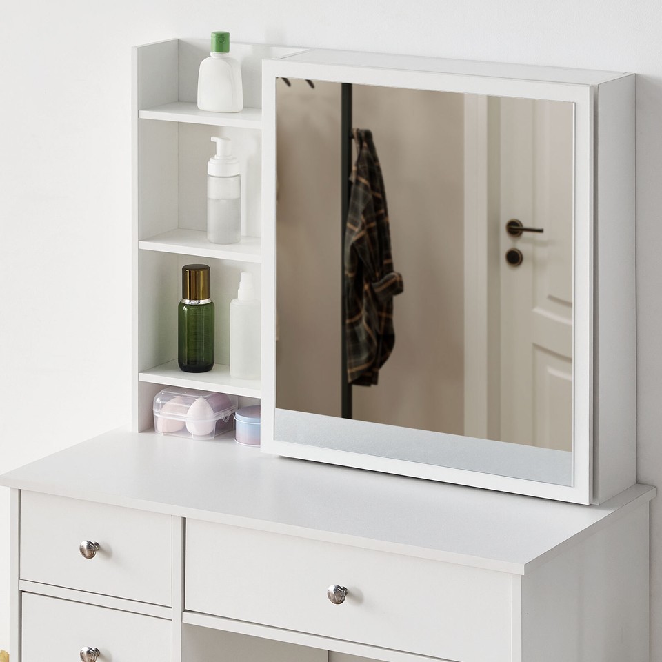 Dressing Table Wood Makeup Desk with Slide Mirror 5 Drawers Stool ...