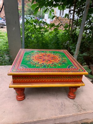 Hand Carved Wooden Bajot Indian Traditional Chowki Decorative Bench Low ...