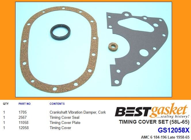 BEST Front Timing Cover Gasket Set for LATE 1958-1965 AMC Rambler 196 L ...