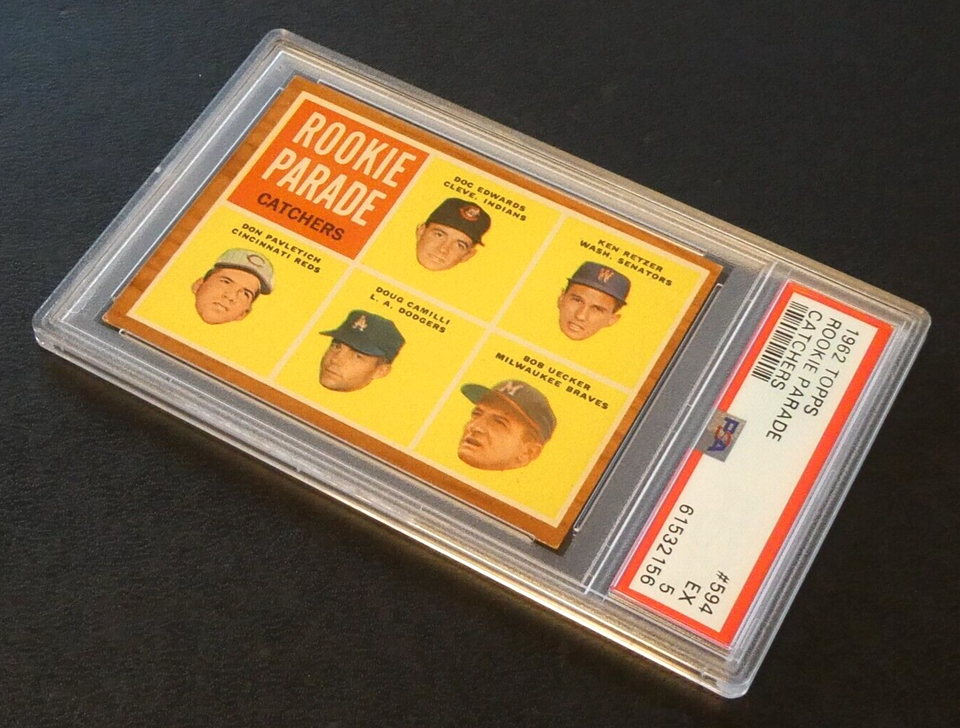 1962 Topps Rookie Parade Catchers Bob Uecker #594 Baseball Card PSA 5 ...