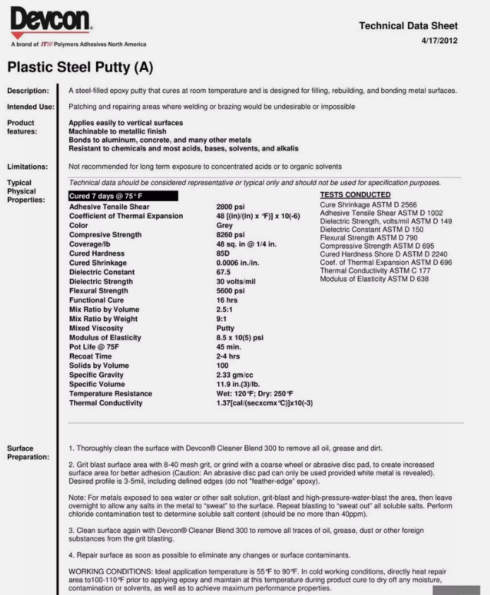 1 SET DEVCON 10110 PLASTIC STEEL PUTTY (A) 1 lb. Kit New Sealant ...