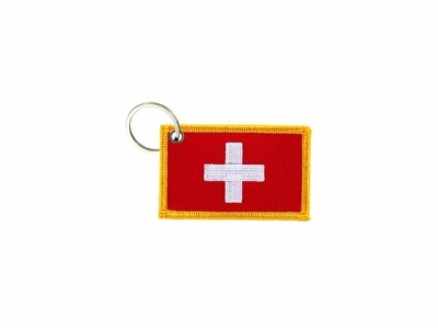 Keychain keyring embroidered patch double sided flag swiss switzerland ...