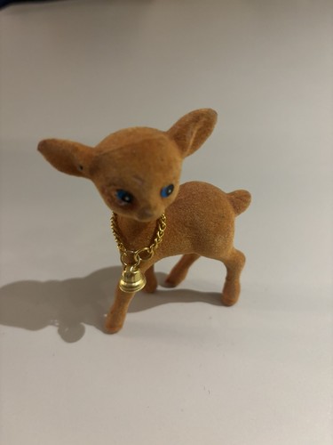 Vintage Flocked Deer Fawn Standing With Bell Around Neck | eBay Australia