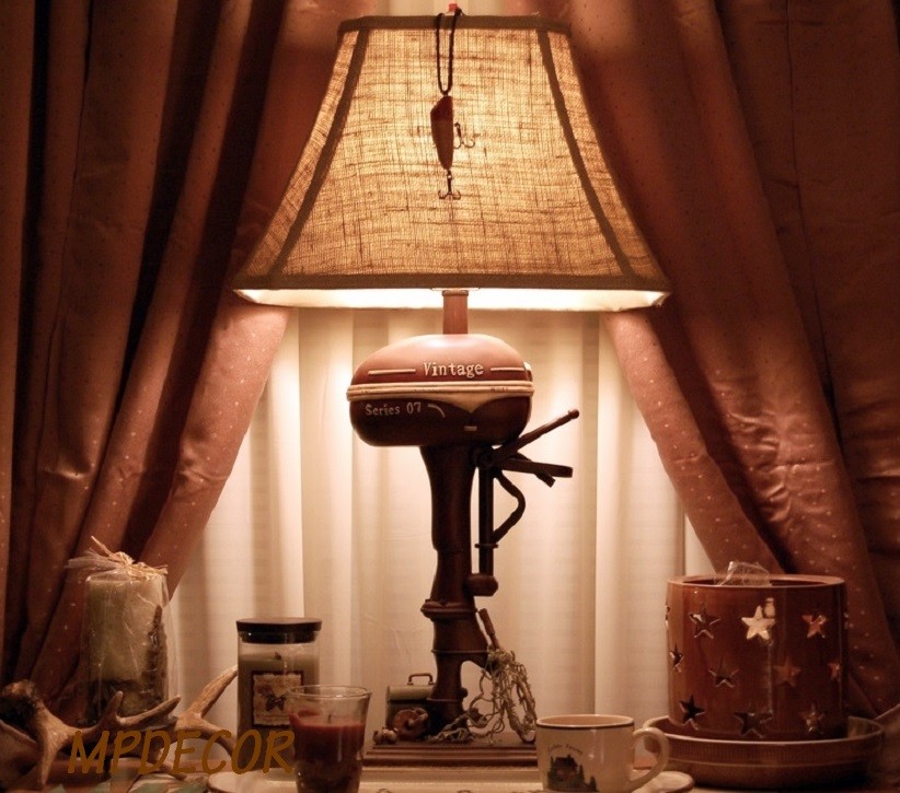 Vintage Style Fishing Boat Outboard Motor Table Lamp Nautical Lake ...