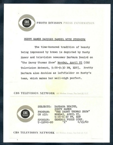 THE DANNY THOMAS SHOW BARBARA BEAIRD & RUSTY HAMER VINTAGE 1960 CBS ...