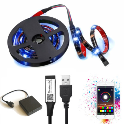 USB / battery Bluetooth LED Strip Lights RGB 5050 Sync to Music TV ...