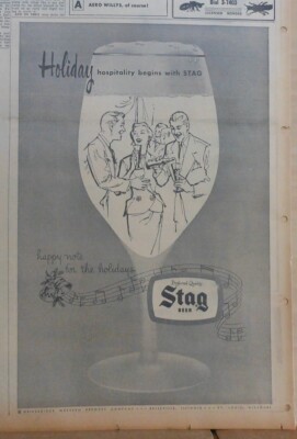 1953 newspaper ad for Stag Beer - Holiday Hospitality begins with Stag ...