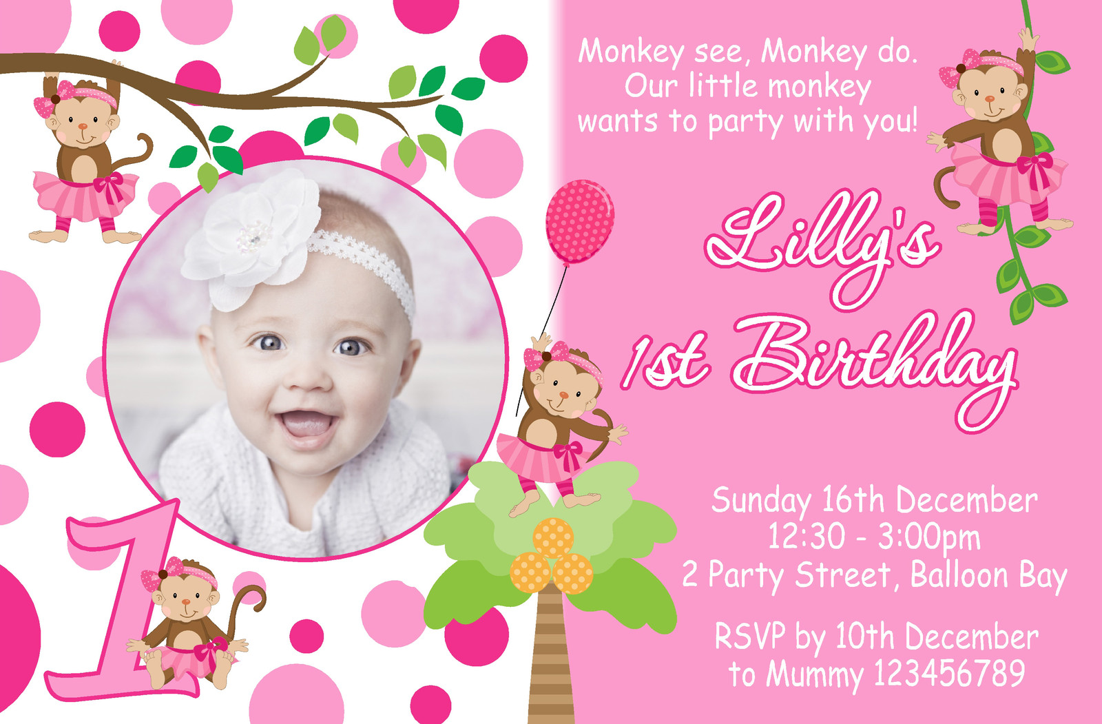 Personalised Cheeky Monkey Birthday Invitations Kids Party 1st 2nd etc ...