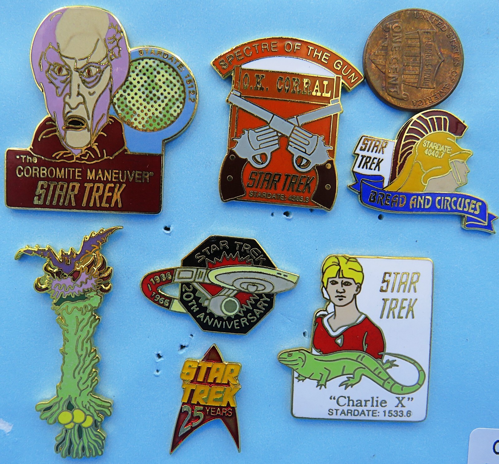 EPISODE PIN Lot of 7 vtg '90s Star Trek TOS Hollywood Pin CORBOMITE ...