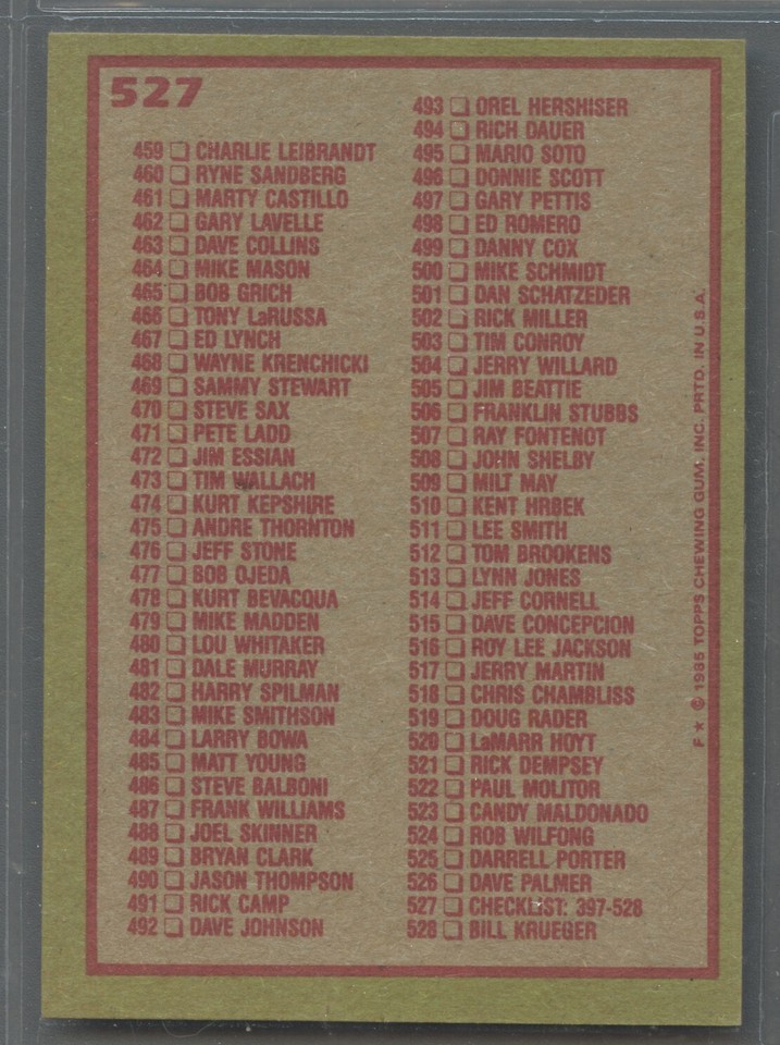 1985 Topps #527 Checklist Cards 397-528 | eBay