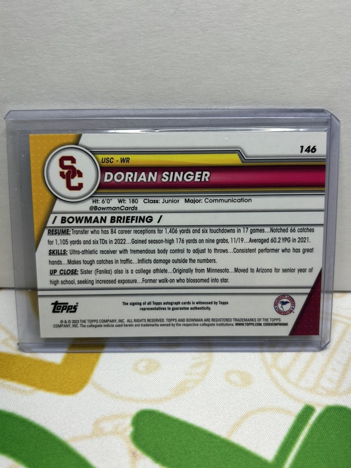 Dorian Singer - 2023 Bowman Chrome U #146 Auto - USC/Utah | eBay