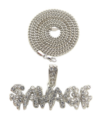 Iced Bling Drip SAVAGE 21 Pendant & 24" Box, Cuban, Rope Chain Hip Hop ...