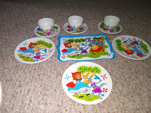 Vintage Little Red Riding hood Tin Child Dishes Tea Play Set Tray ...