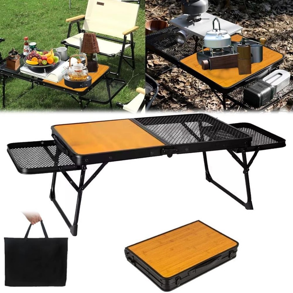 Portable Folding Camping Table with Mesh Top Garden Picnic Desk BBQ ...