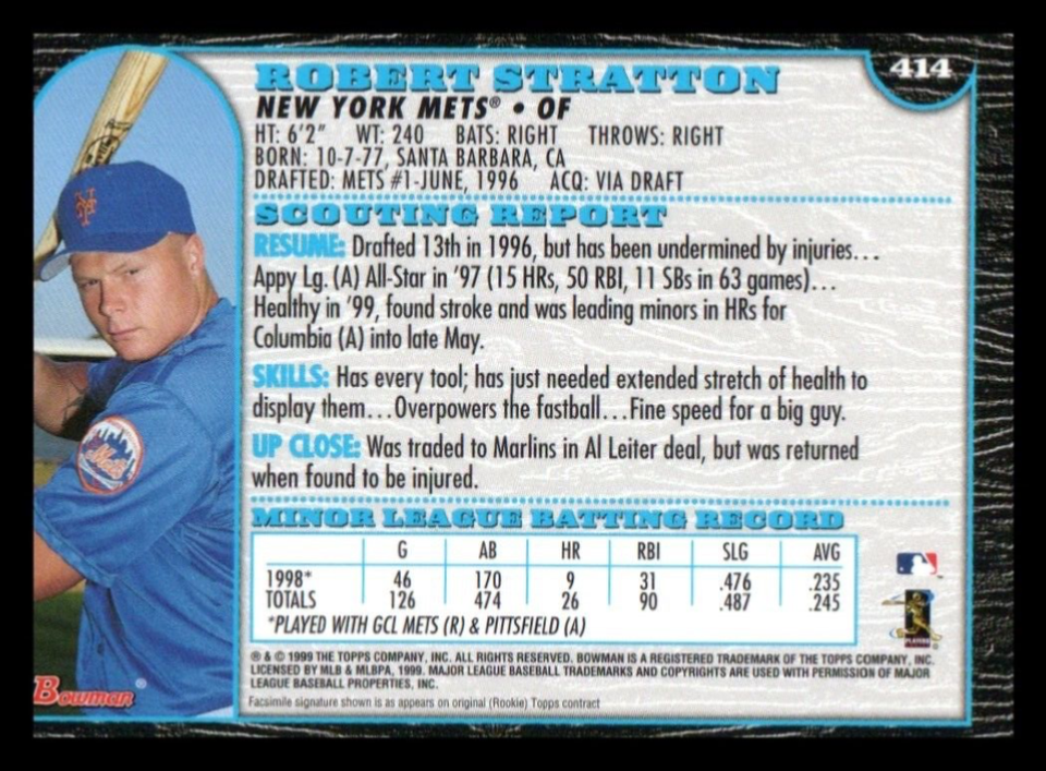 1999 Bowman Chrome MLB Baseball Card Robert Stratton #414 | eBay