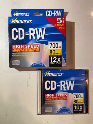 Memorex 5 Pack High Speed 12x CD-RW Blank Media 700MB 80min, New Sealed ...