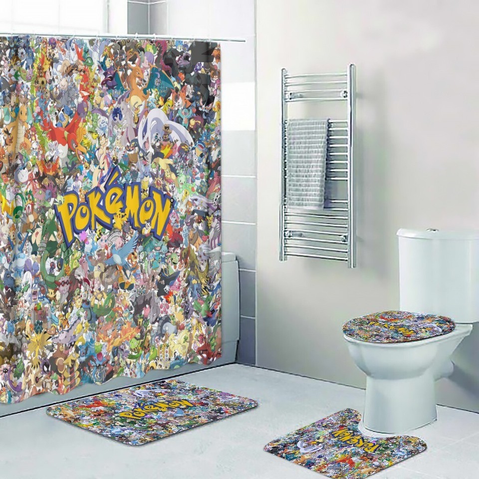 Pokémon Collage Characters Print Shower Curtain Bath Math Toilet Lid ...