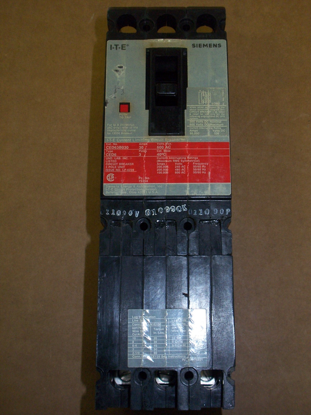 ITE Siemens CED6 3 pole 30 amp 600v CED63B030 Circuit Breaker CED | eBay