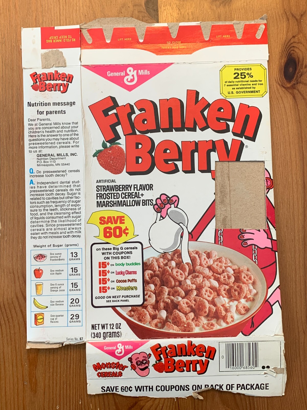 Vtg. General Mills Franken Berry Cereal Box Flat 10" x 15" | eBay