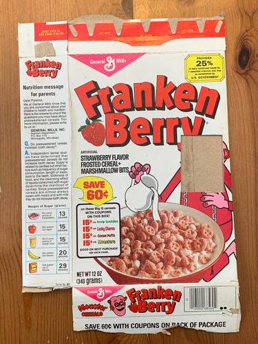 Vtg. General Mills Franken Berry Cereal Box Flat 10" x 15" | eBay