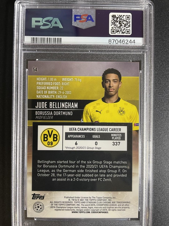 2020-21 Topps Stadium Club CL JUDE BELLINGHAM PSA 10 Base BORUSSIA ...