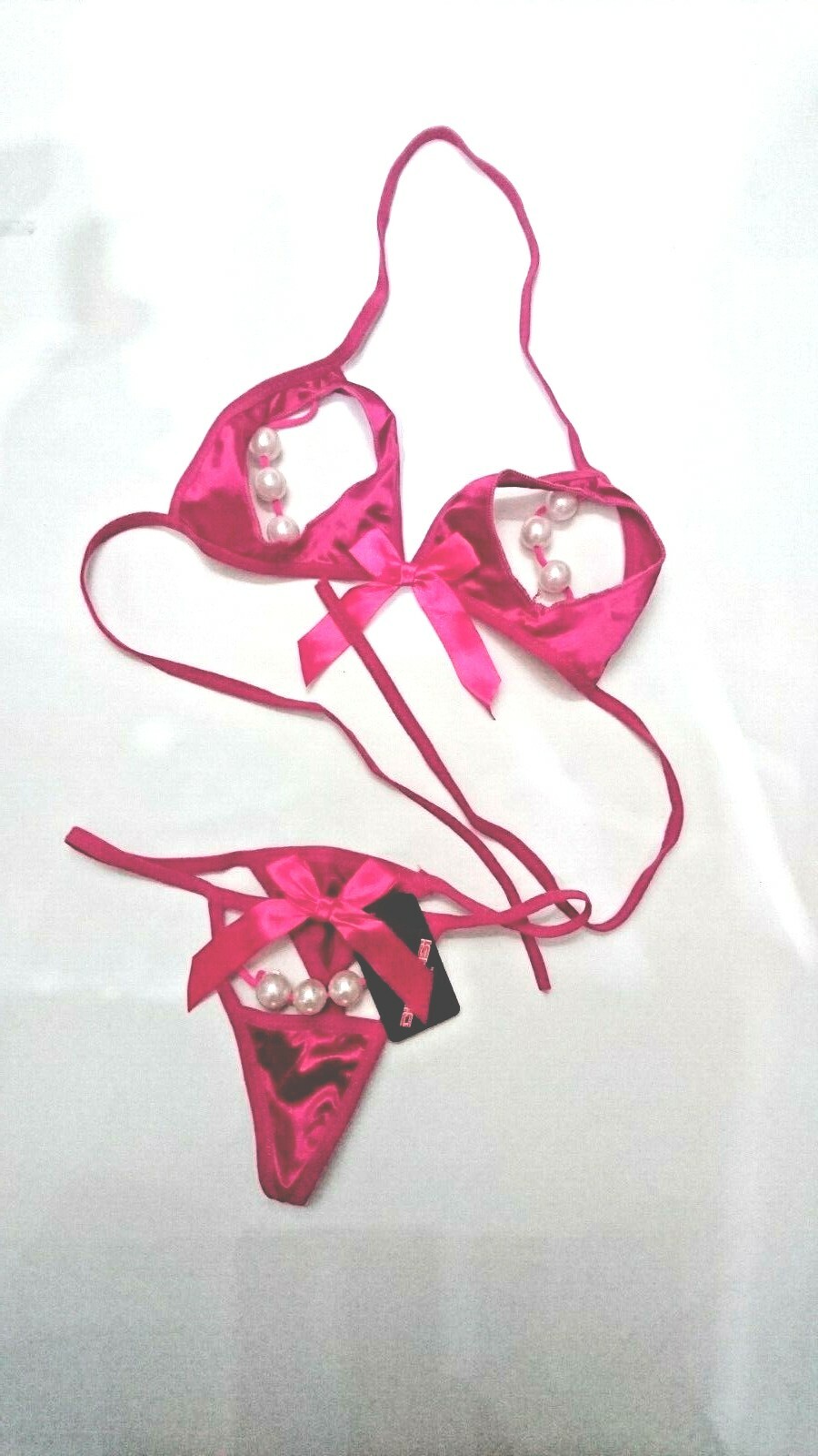 hot pink open bra and g-string with pearl lingerie set uk size 4 ...
