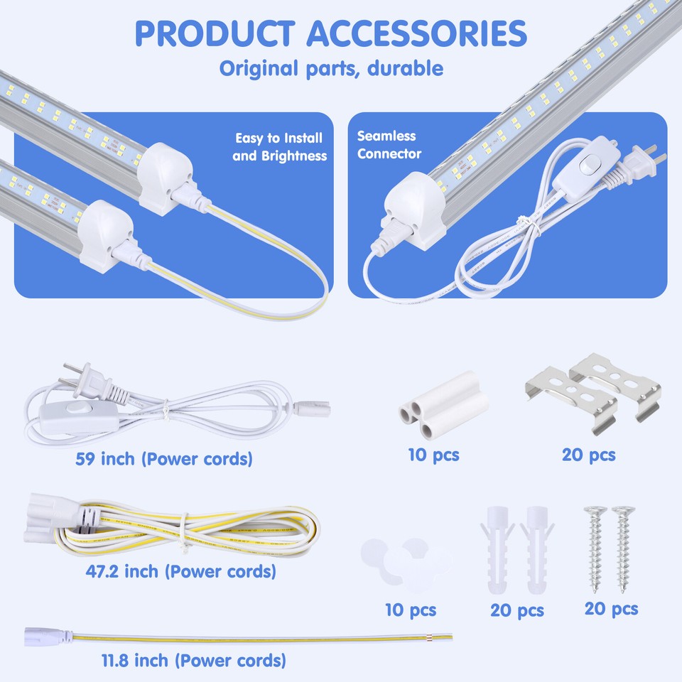 10 Pack 8 Foot Led Shop Lights 8FT Led Tube Light 150W T8 Integrated 8 ...