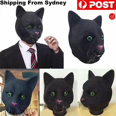 1PC Black Cat Head Mask Animal Halloween Costume Creepy Theater Prop ...