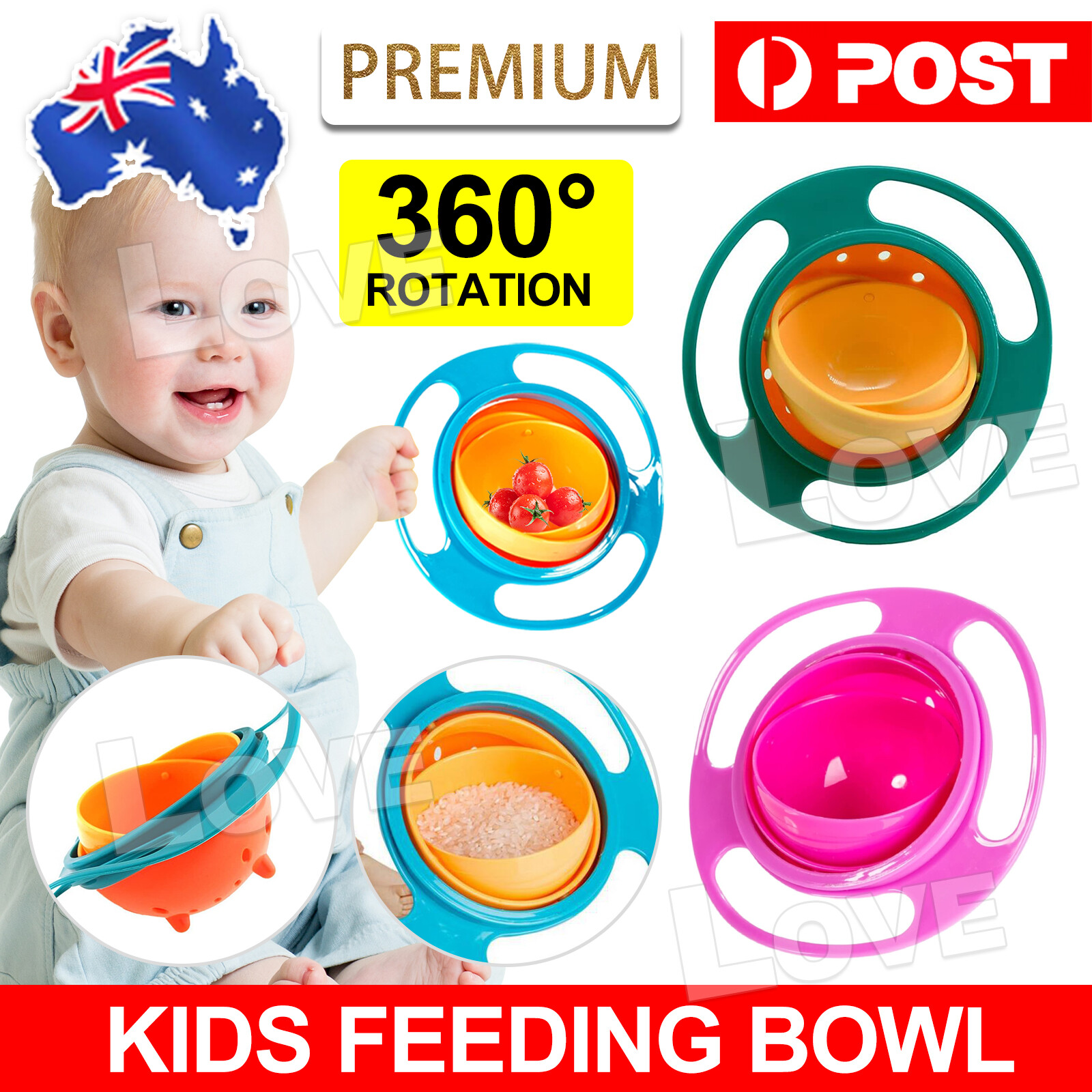 Baby Kids Feeding Bowl Cute Baby Gyro Bowl Universal 360 Rotate Spill ...