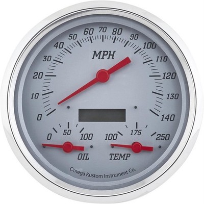 Omega Kustom 5" Speedometer w/Oil Pressure & Water Temp, Silver | eBay