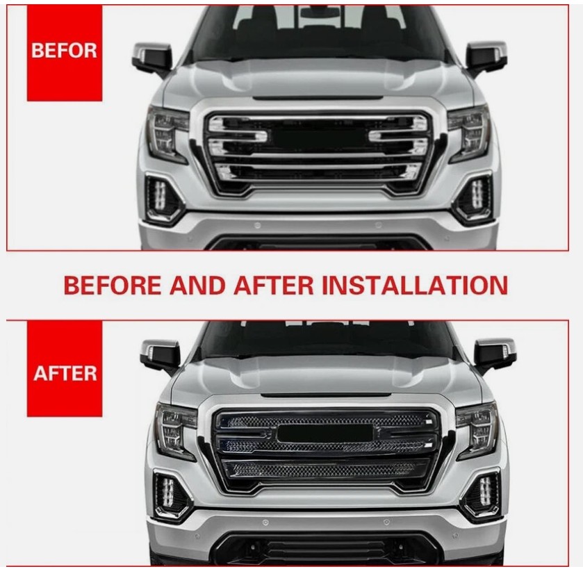 For 2019-2022 GMC Sierra 1500 SLT AT4 Gloss Black Grille Covers Grill ...