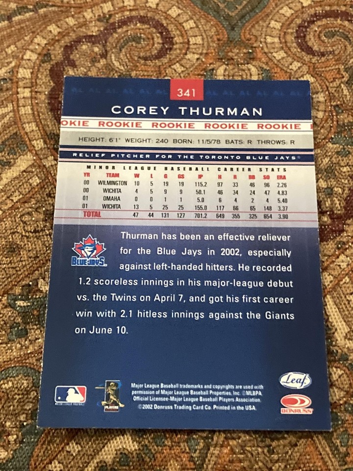 2002 Leaf Rookies & Stars #341 Corey Thurman | eBay