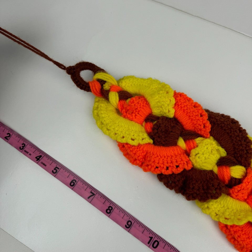 Vtg Crochet Yarn Door Wall Hanging Holiday Thanksgiving Fall Orange ...