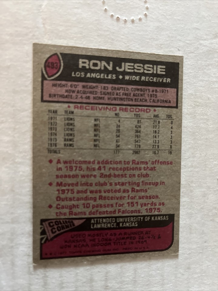 1977 Ron Jessie Los Angeles Rams Topps Football Card #493 | eBay