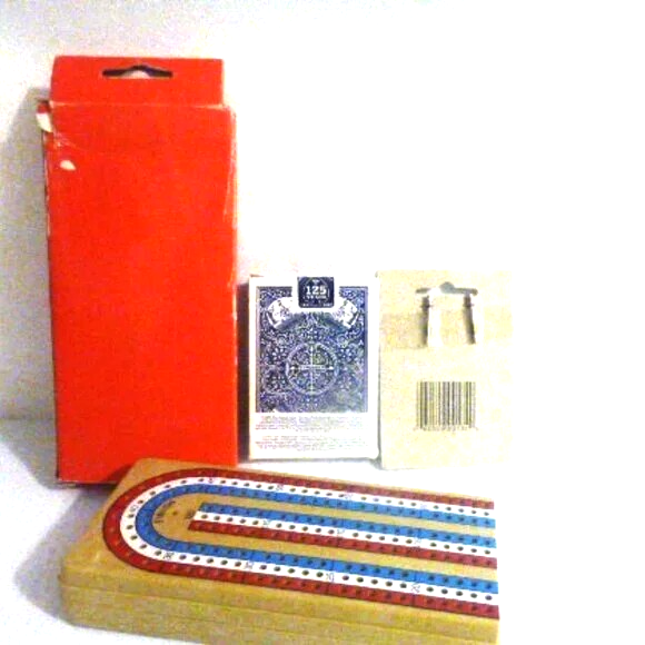Hoyle Vintage CRIB BOARD w/ NEW Cards & Metal Cribbage Game Pegs Card ...