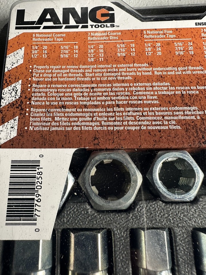 New 🔥 Lang Tools 26pc Rethreader Tap & Die Set. Item 2581 Made in USA ...