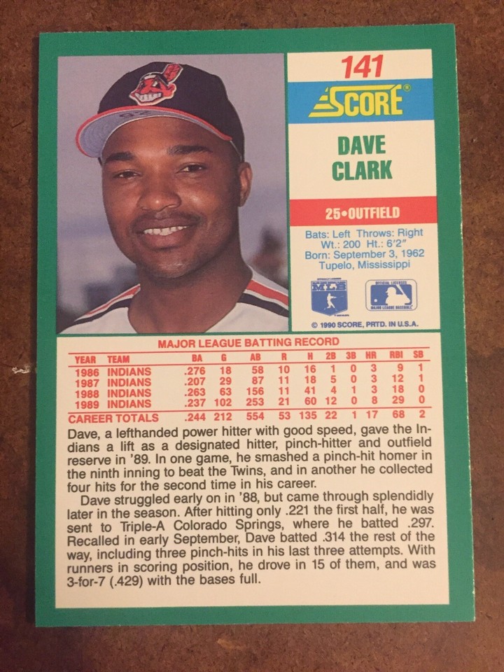 Dave Clark 141 Score 1990 MLB Baseball Trading Card | eBay