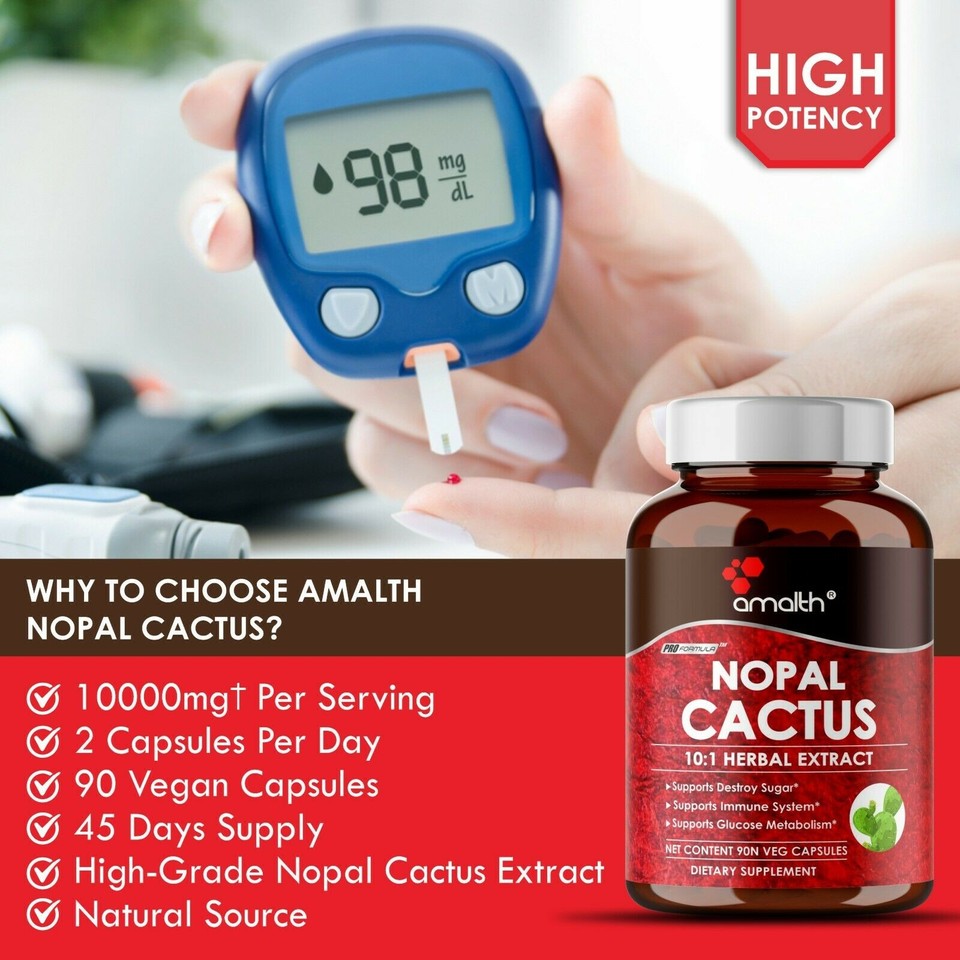 Nopal Cactus Pear Prickly Extract Powder Glucose Metabolism 10000mg 90 ...